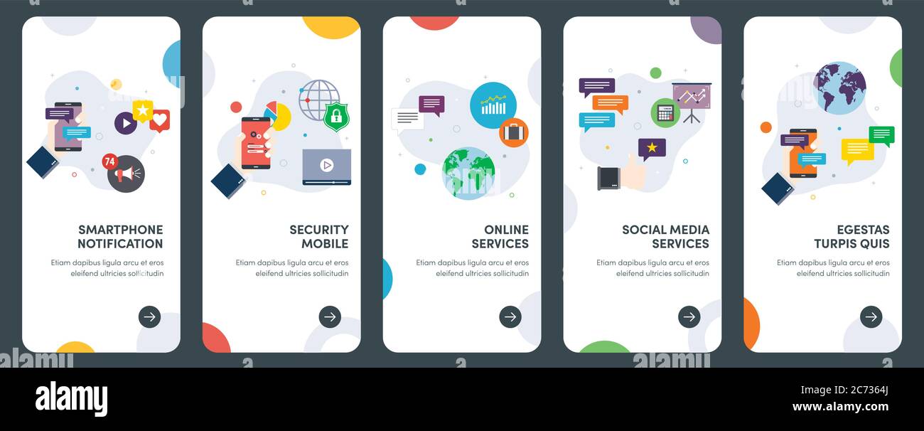 Set of concept flat design icons for security, smartphone, notification ...