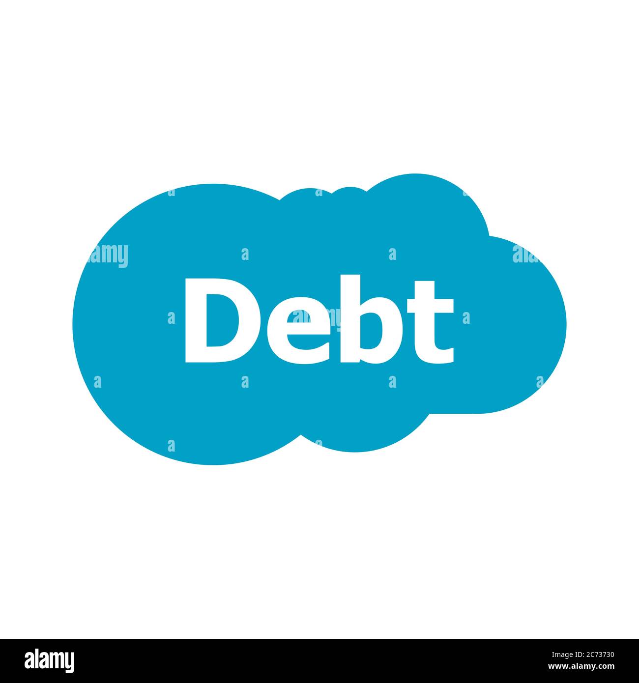 DEBT word on abstract blue speech bubble isolated on white background ...