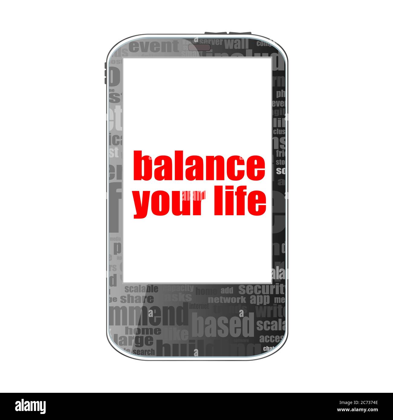 Life style concept. text balance you life . Detailed modern smart phone ...