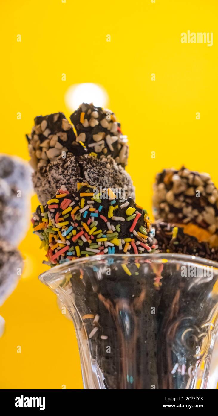 Ice-Cream chocolate wafer with nut coating.confectionery and chocolate ...