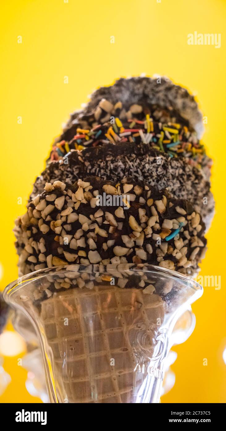 Ice-Cream chocolate wafer with nut coating.confectionery and chocolate ...