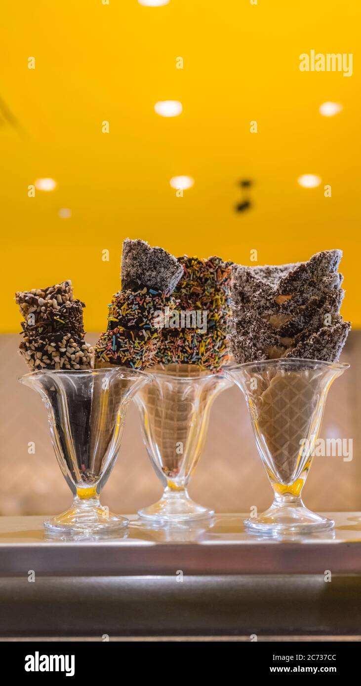 Ice-Cream chocolate wafer with nut coating.confectionery and chocolate ...