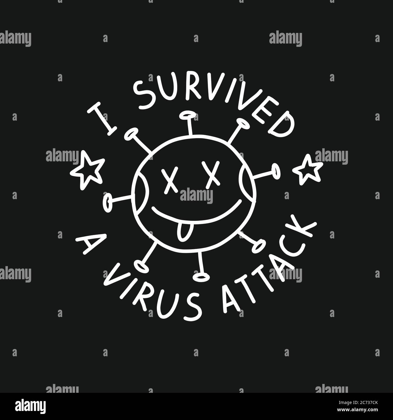 i survived a virus attack sticker doodle icon, vector illustration ...