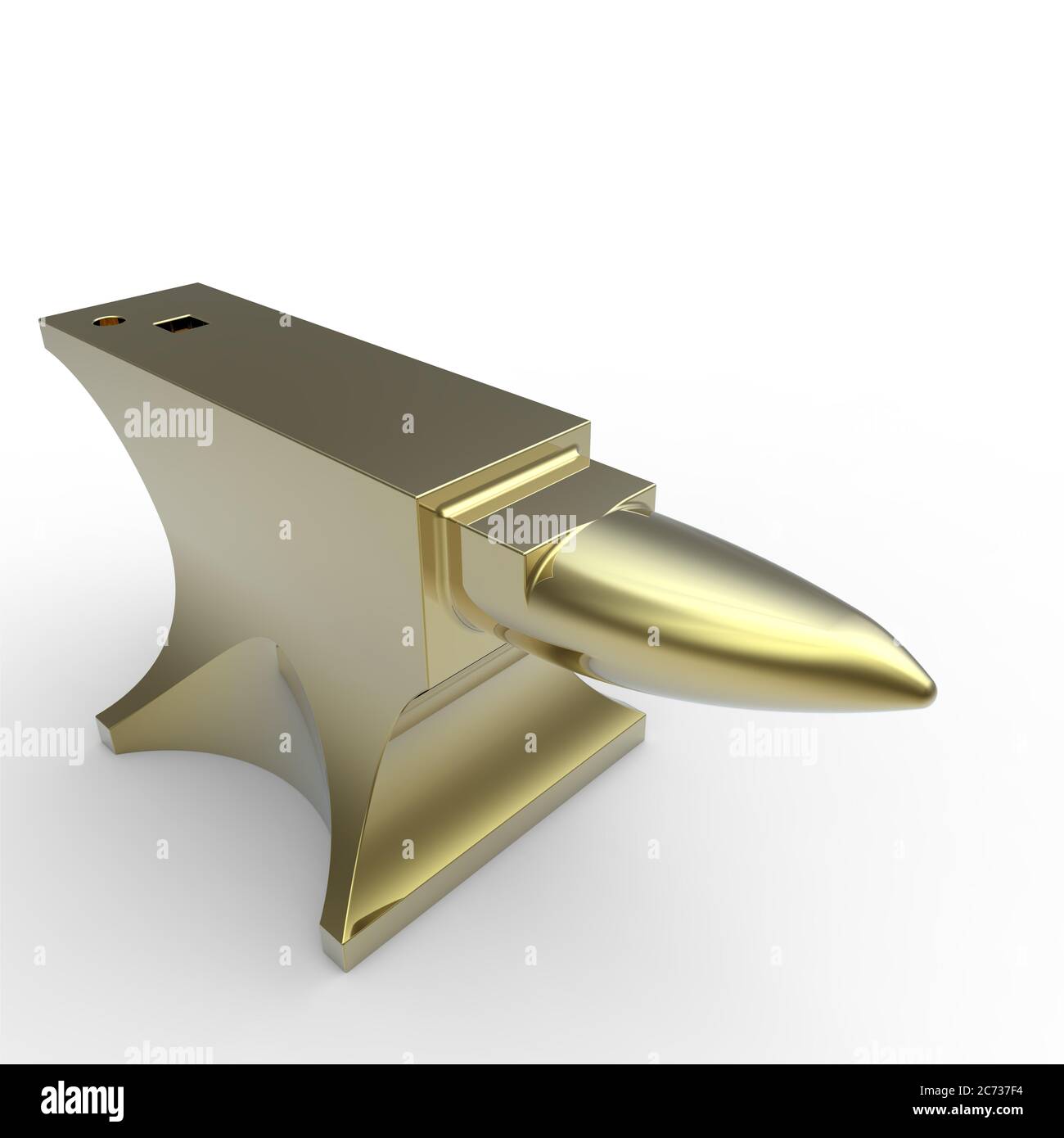 Gold coloured metal blacksmith's anvil on a white background Stock ...