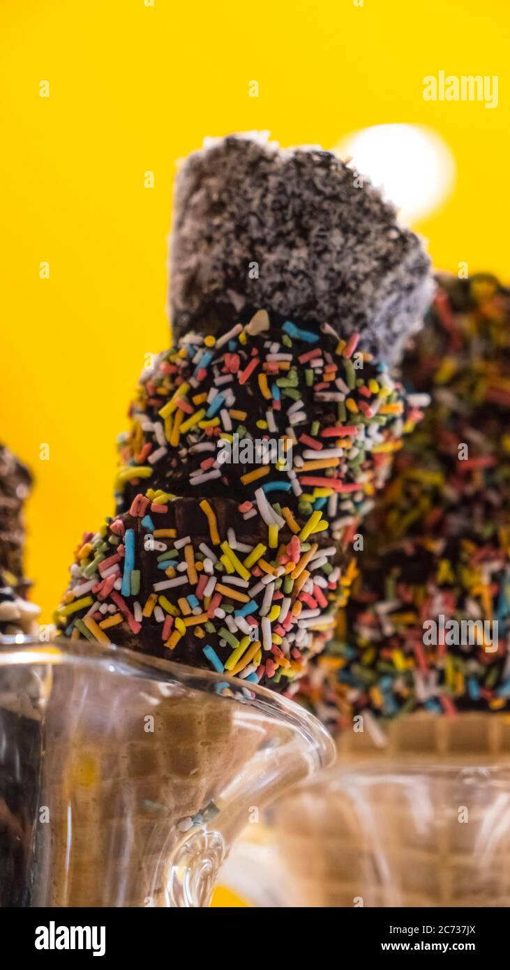 Ice-Cream chocolate wafer with nut coating.confectionery and chocolate ...