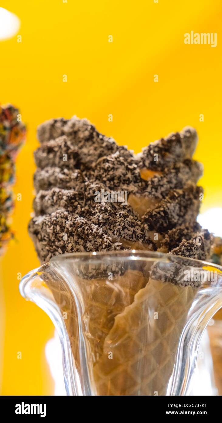 Ice-Cream chocolate wafer with nut coating.confectionery and chocolate ...