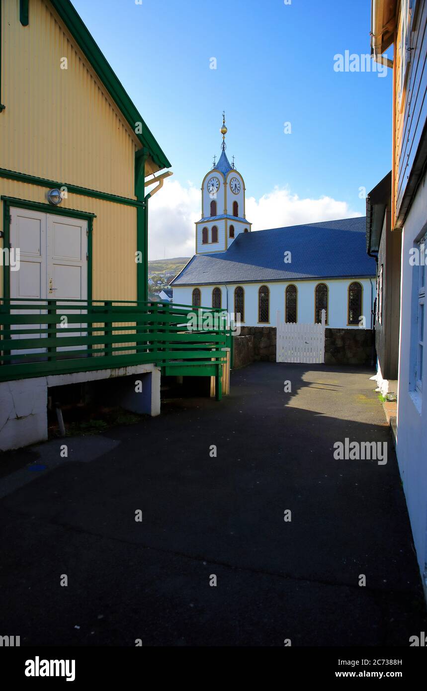 Exterior view of the historical Tórshavn Cathedral in Tinganes, Old ...