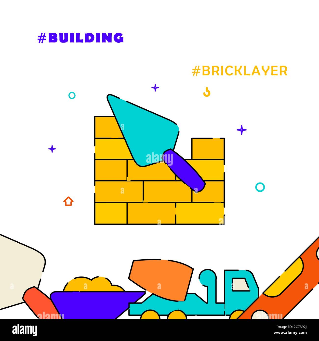 Masonry, brick trowel, bricklayer filled line vector icon, simple ...