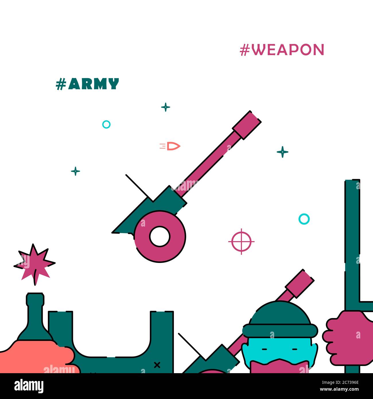 Antiaircraft gun, ack-ack filled line vector icon, simple illustration ...