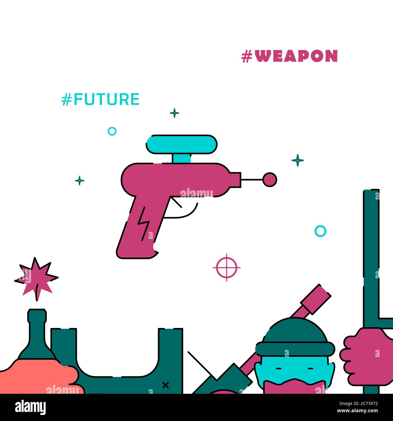 Blaster, beam gun filled line vector icon, simple illustration, related ...