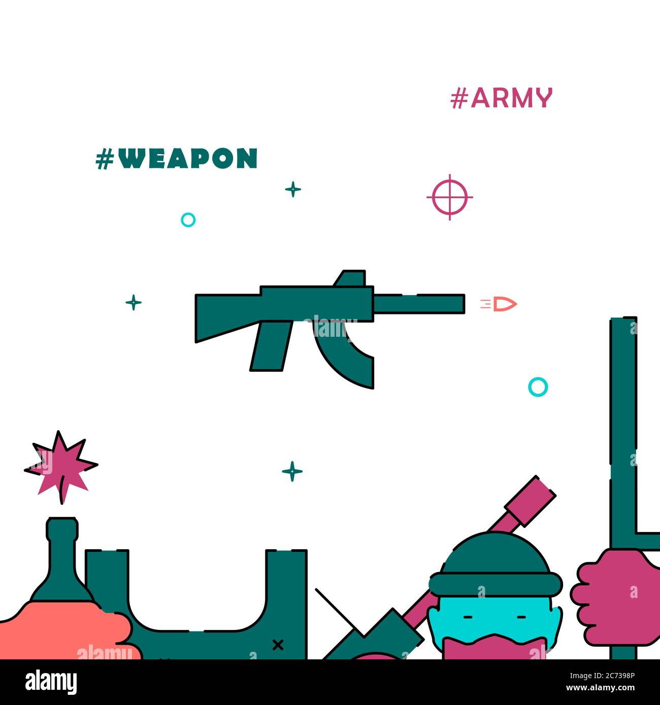 Kalashnikov assault rifle, machine gun filled line vector icon, simple ...