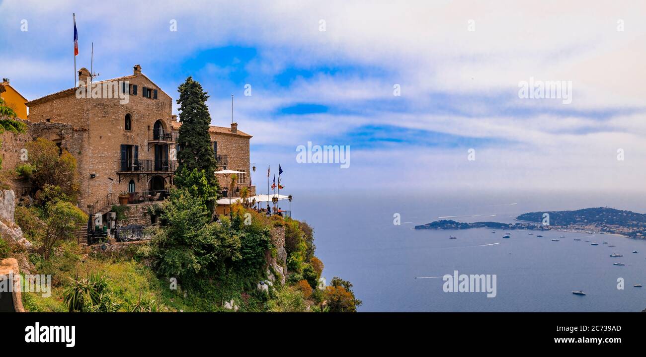 Scenic view of the Mediterranean coastline and medieval houses from the ...