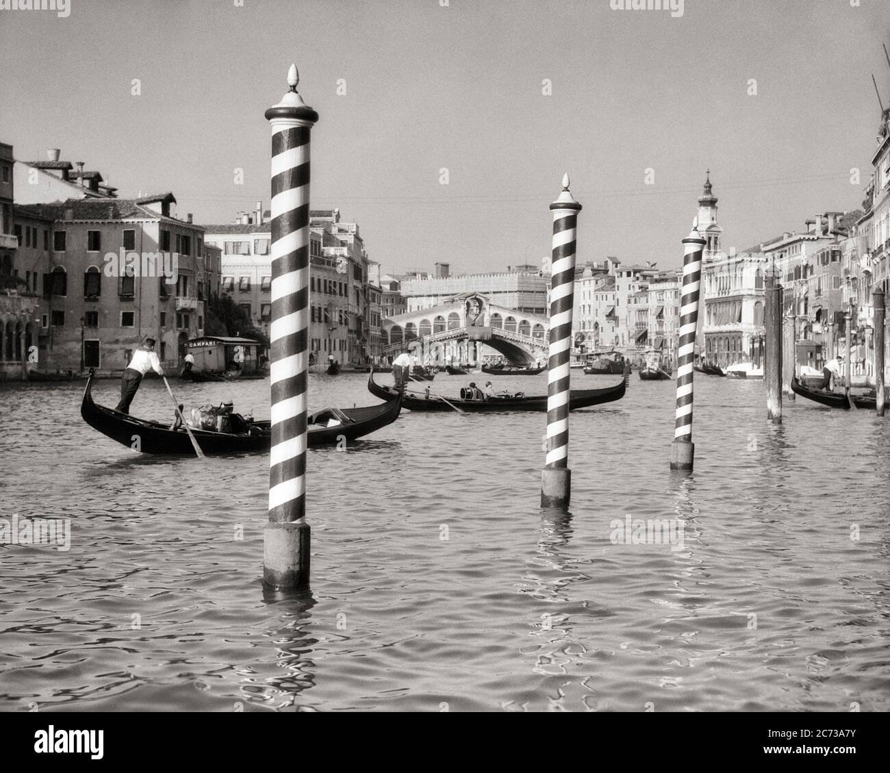 1930s TWO GONDOLAS ROWING PAST UNIQUE STRIPED FAMILY MARKED IDENTIFYING ...