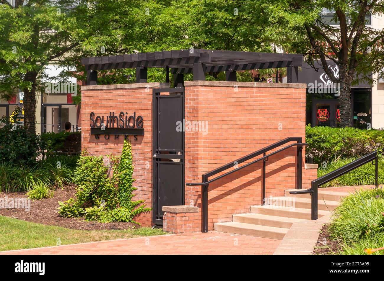 A maintenance building in a common area in the South Side Works ...