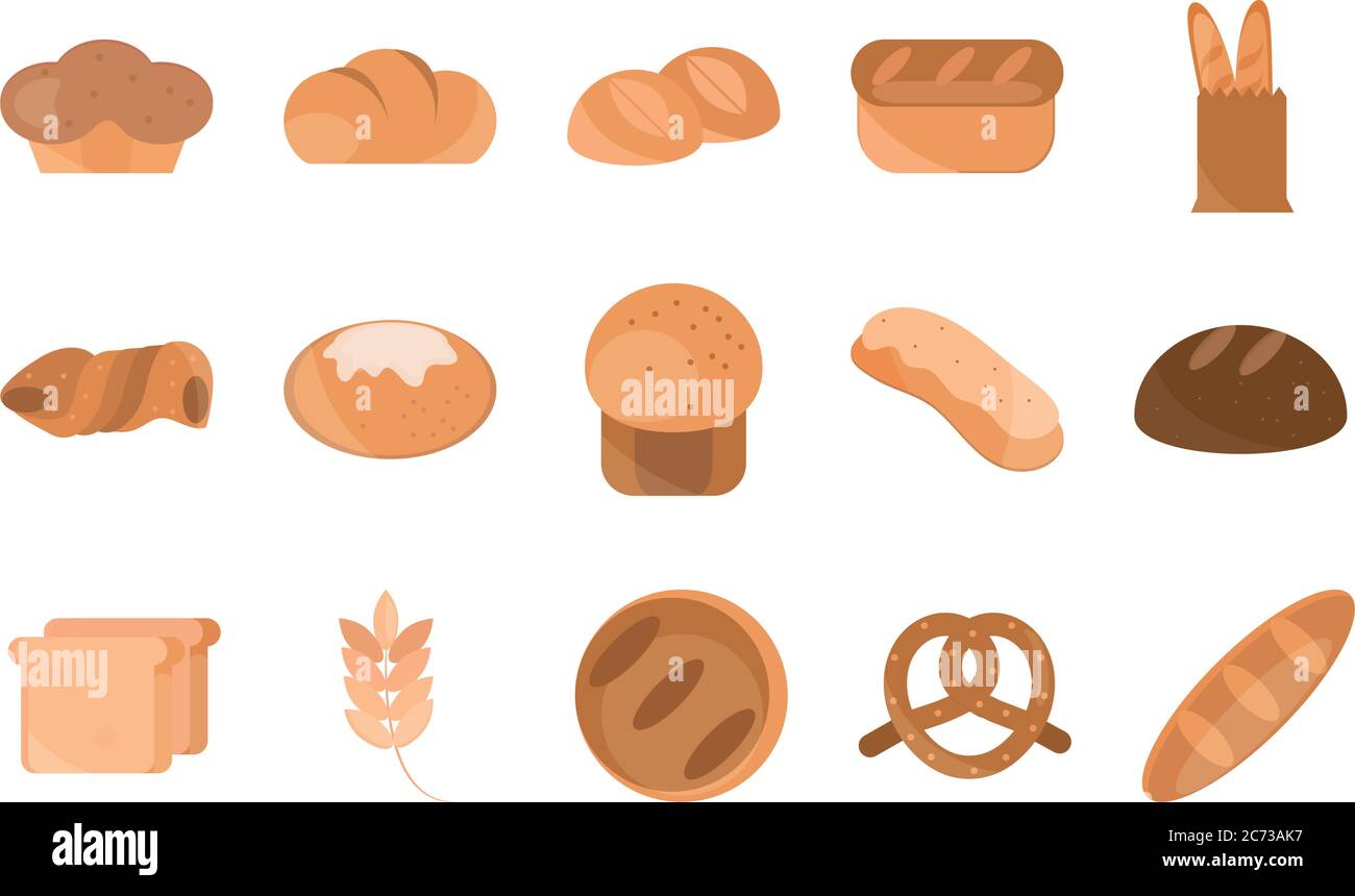 bread menu bakery food product vector illustration flat style icons set ...