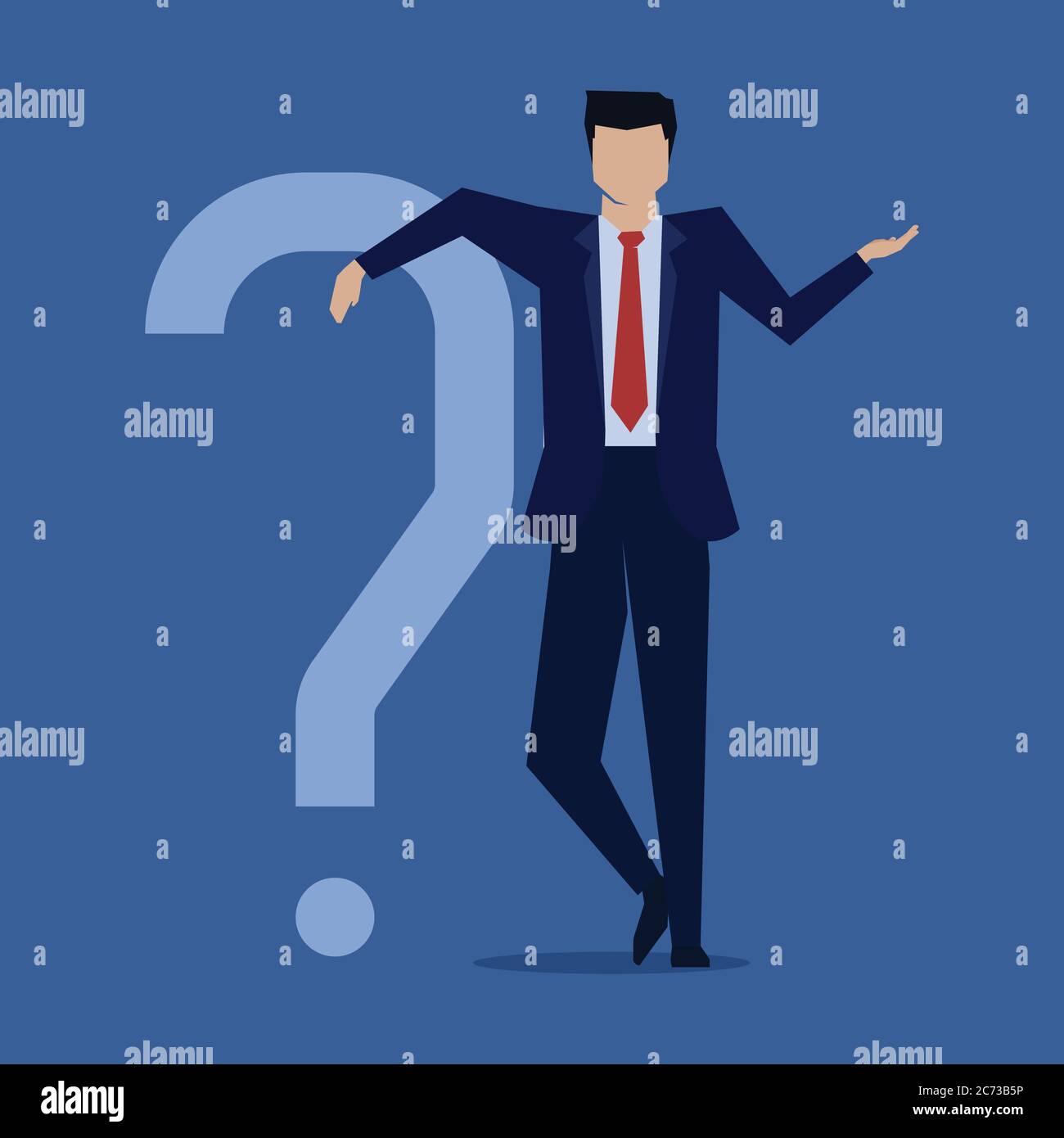 Businessman stand behind question mark and gesture of do not know Stock ...