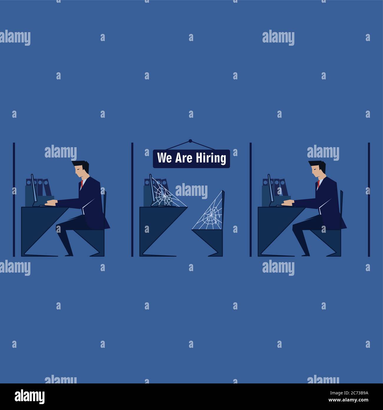 Businessman work on office but empty on the middle. Symbol of need an ...