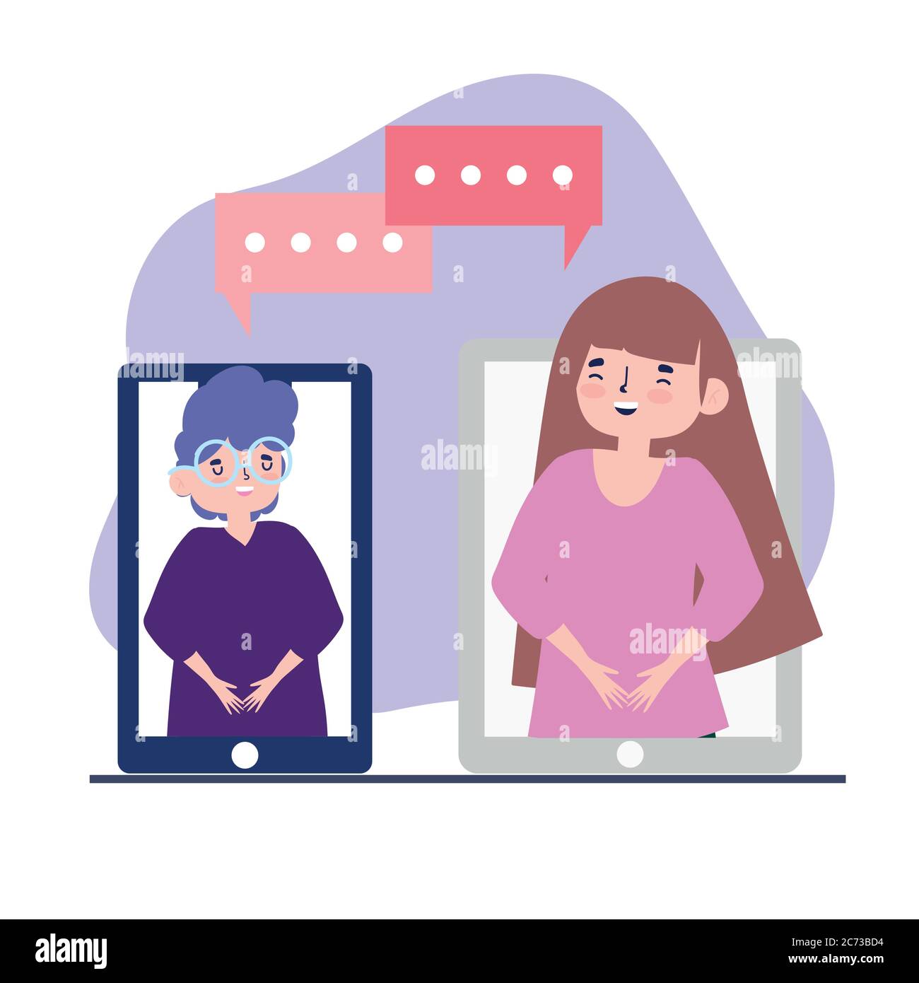 online party, meeting friends, girl and boy talking by smartphone, keep ...