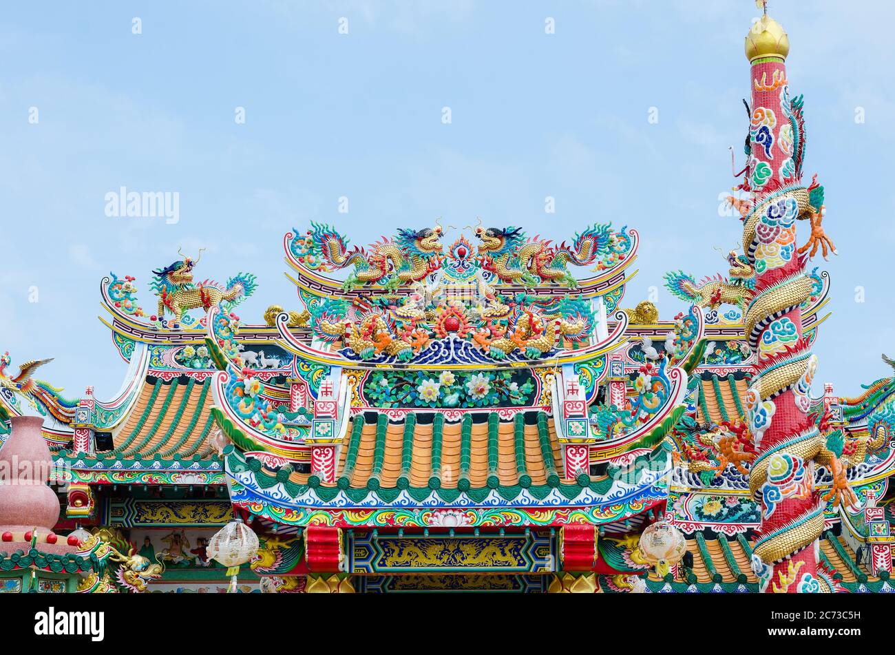 Chinese Shrine is Decorate with Dragon Statue and Colorful Ornament Art ...