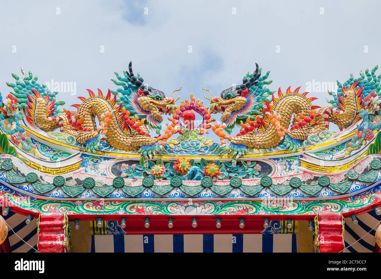 Chinese Shrine is Decorate with Dragon Statue and Colorful Ornament Art ...
