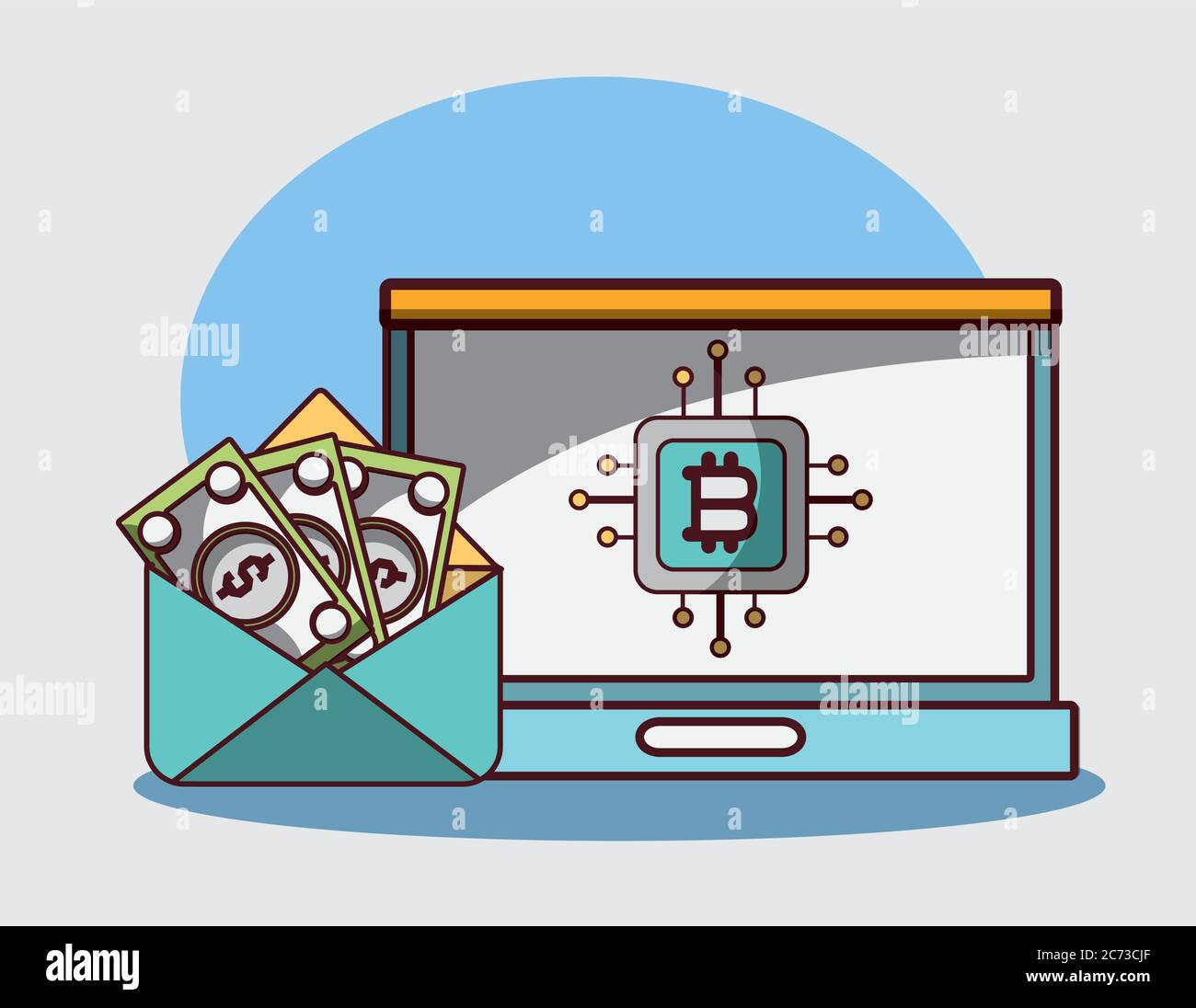 bitcoin laptop envelope money banknotes cryptocurrency transaction ...