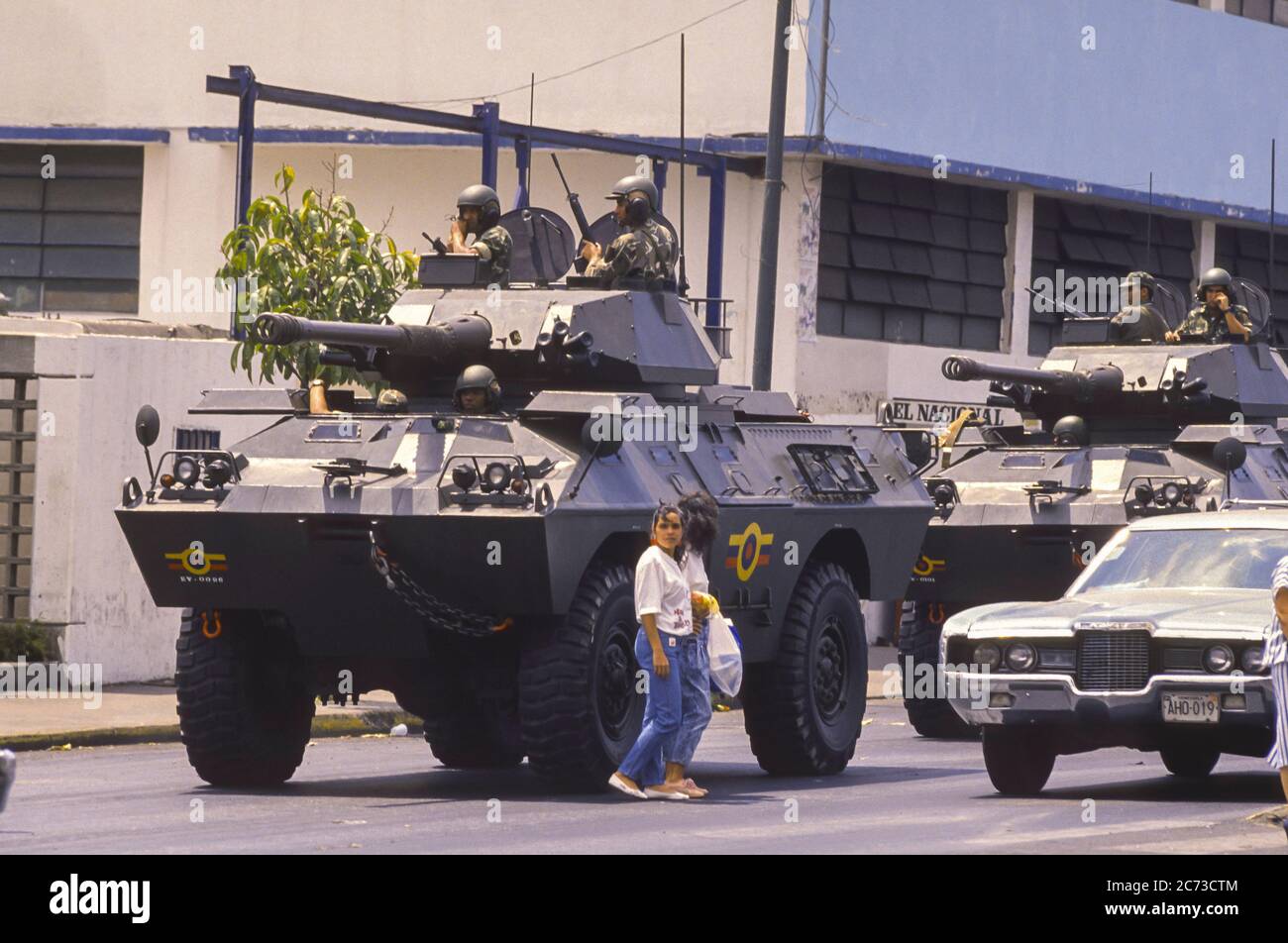 CARACAS, VENEZUELA, MARCH1989 - Soldiers in armored vehicles on street ...