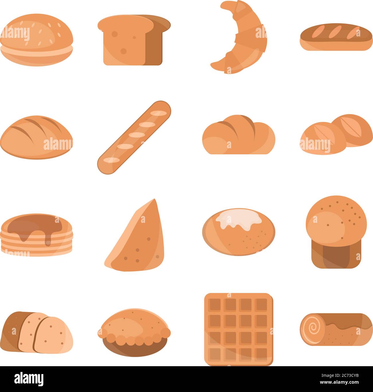 bread menu bakery food product vector illustration flat style icons set ...
