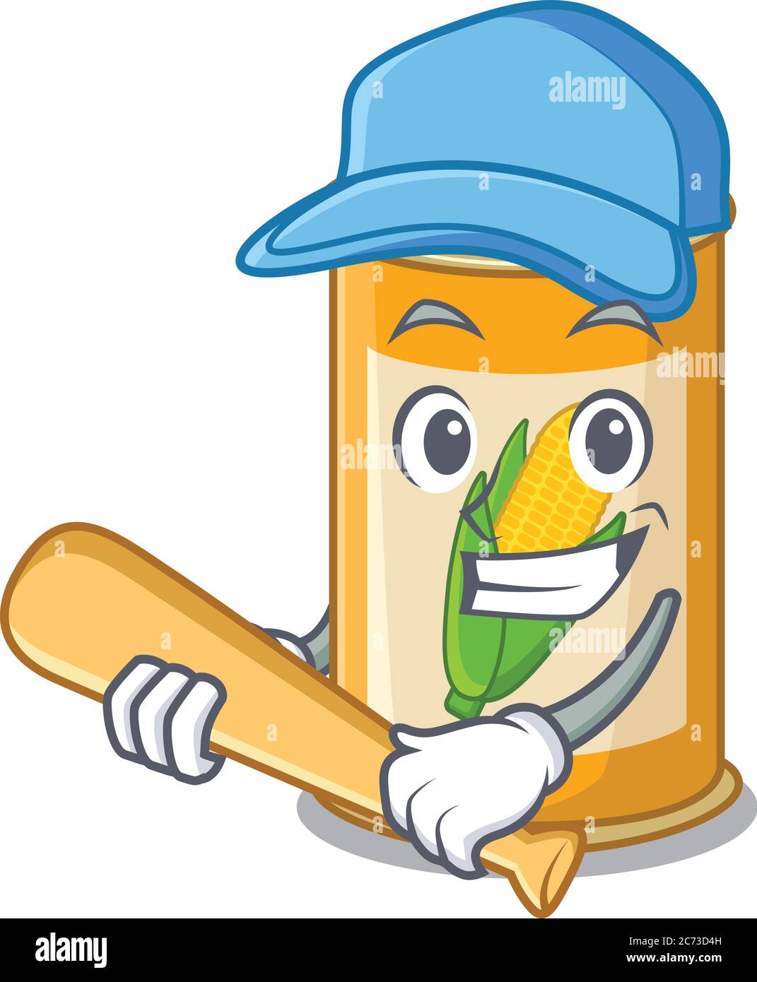 Attractive corn tin caricature character playing baseball Stock Vector ...