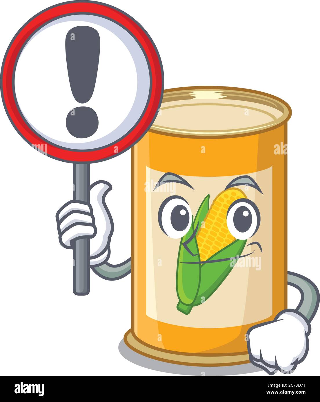 A cartoon icon of corn tin with a exclamation sign board Stock Vector ...