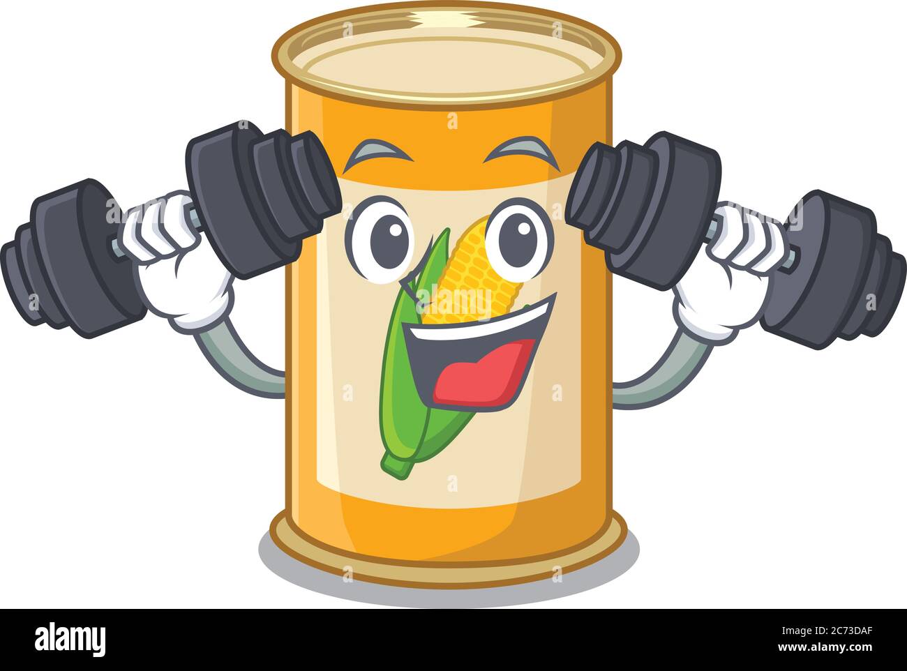 Corn tin mascot design feels happy lift up barbells during exercise ...