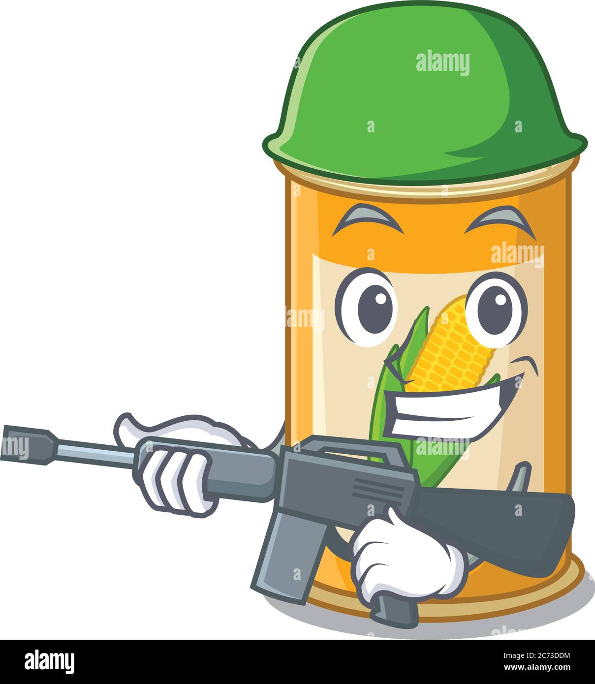 A cartoon picture of Army corn tin holding machine gun Stock Vector ...