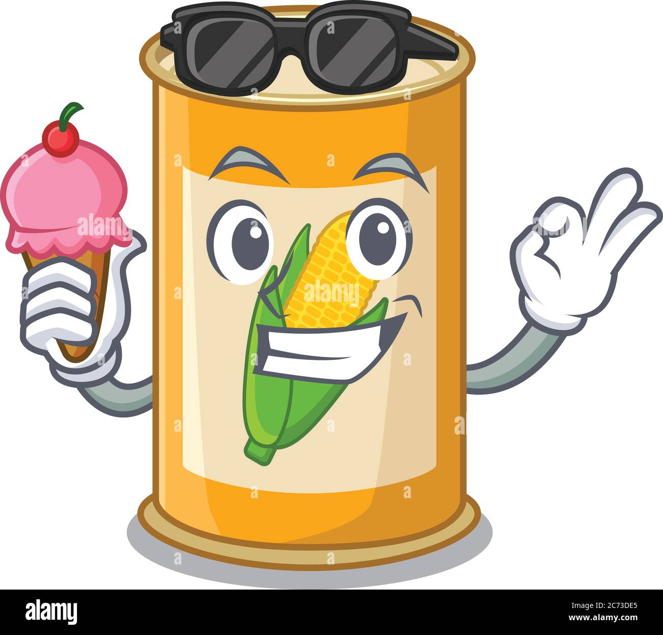 A cartoon drawing of corn tin holding cone ice cream Stock Vector Image ...