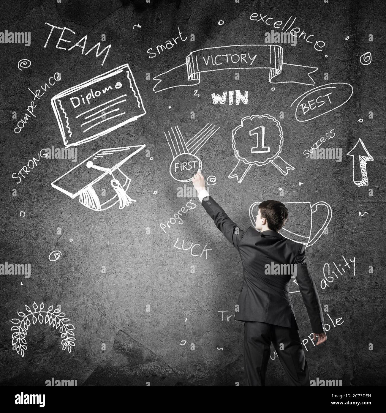 Man draw on chalkboard Stock Photo - Alamy