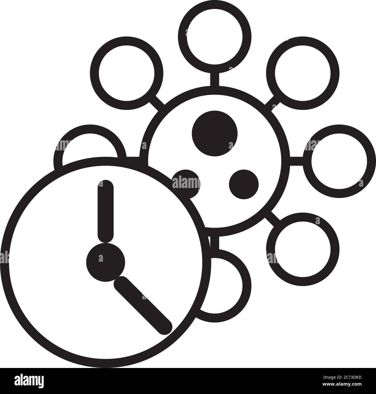 covid19 virus particle with time clock line style vector illustration ...