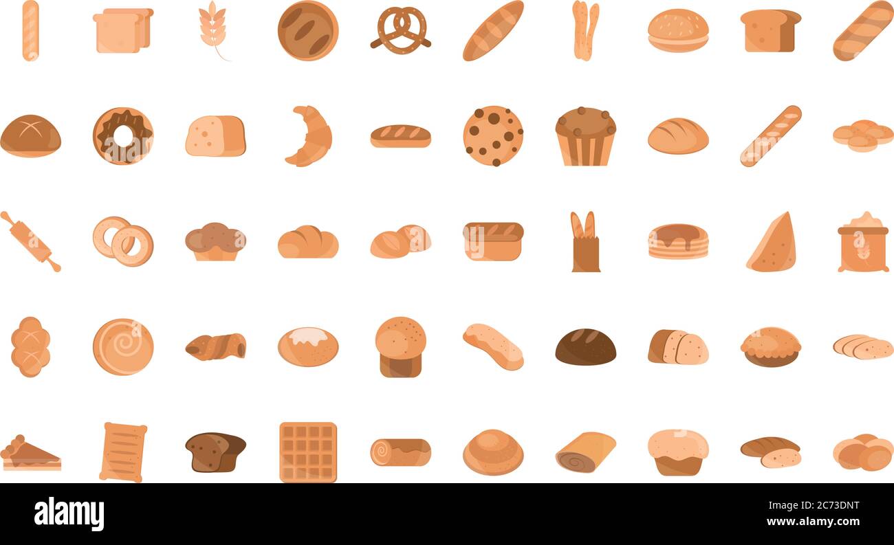 bread menu bakery food product vector illustration flat style icons set ...