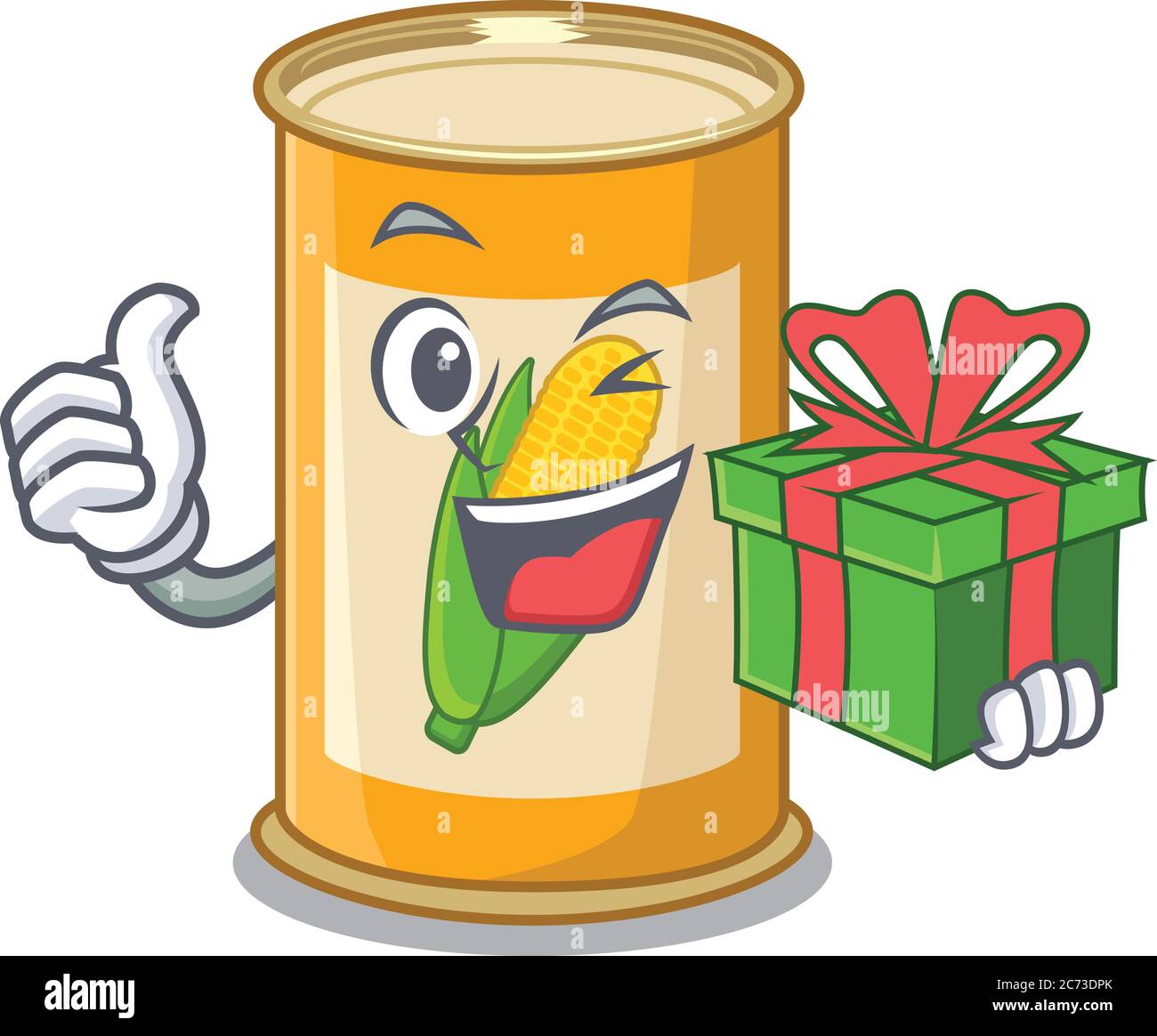 joyful corn tin cartoon character with a big gift box Stock Vector ...