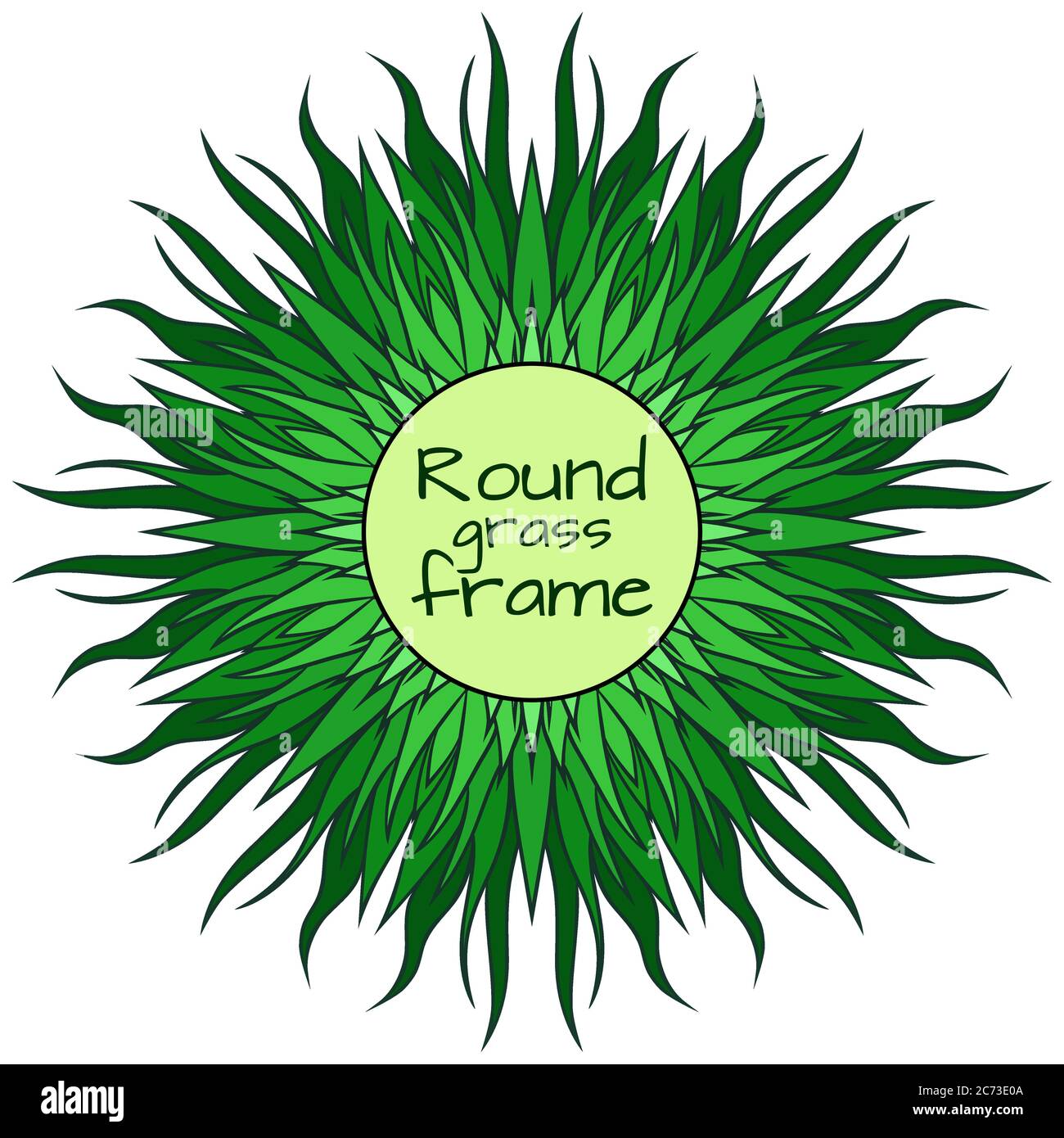 Round frame with doodle grass. Vector template for cards, greeting ...