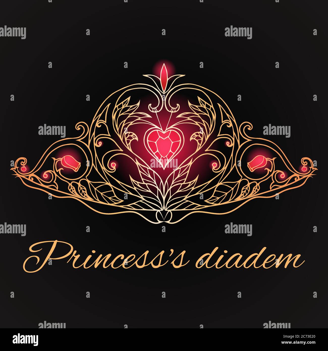 Hand-drawn princess tiara on black background. Queen Crown. Doodle ...