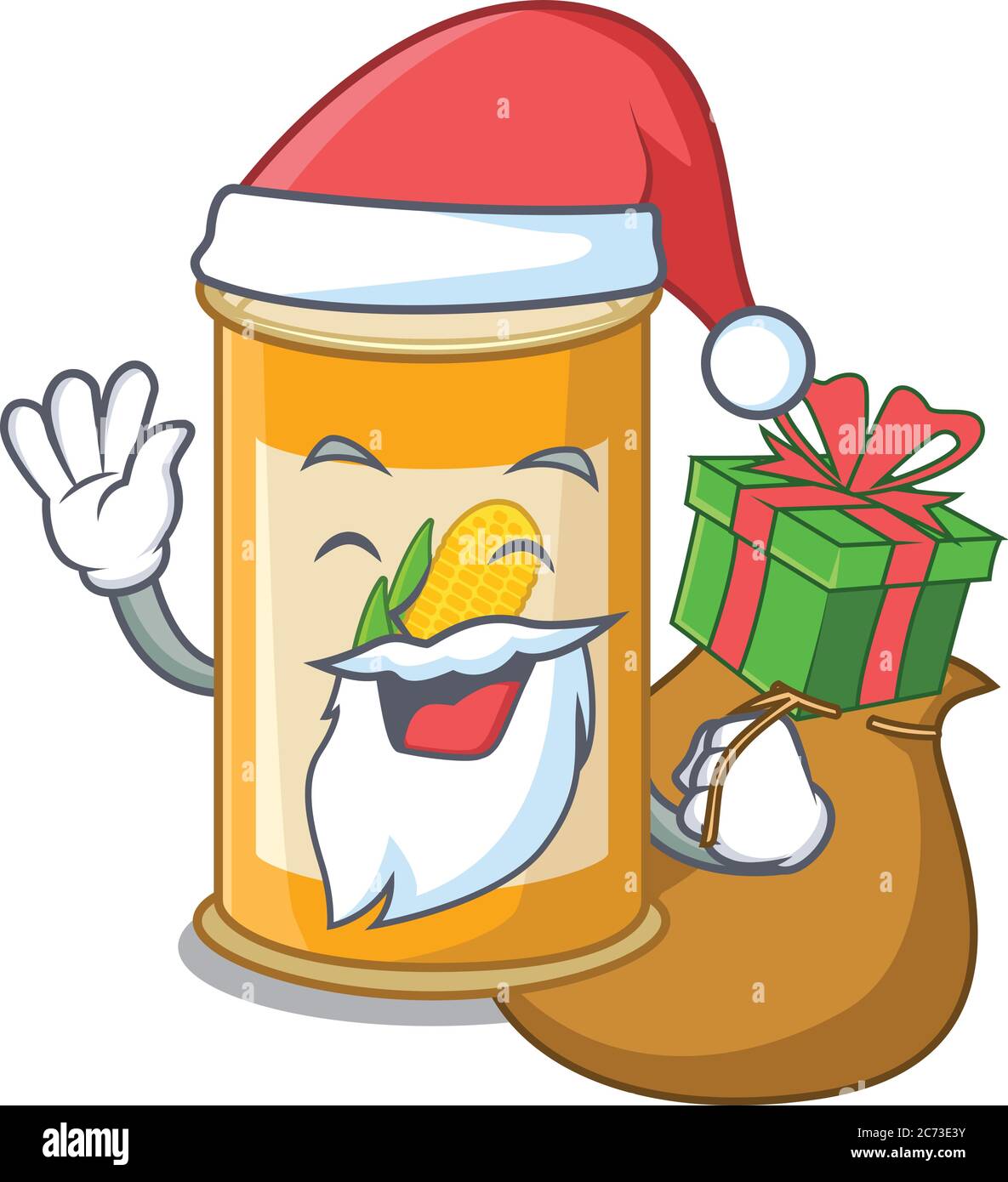 Cartoon design of corn tin Santa having Christmas gift Stock Vector ...