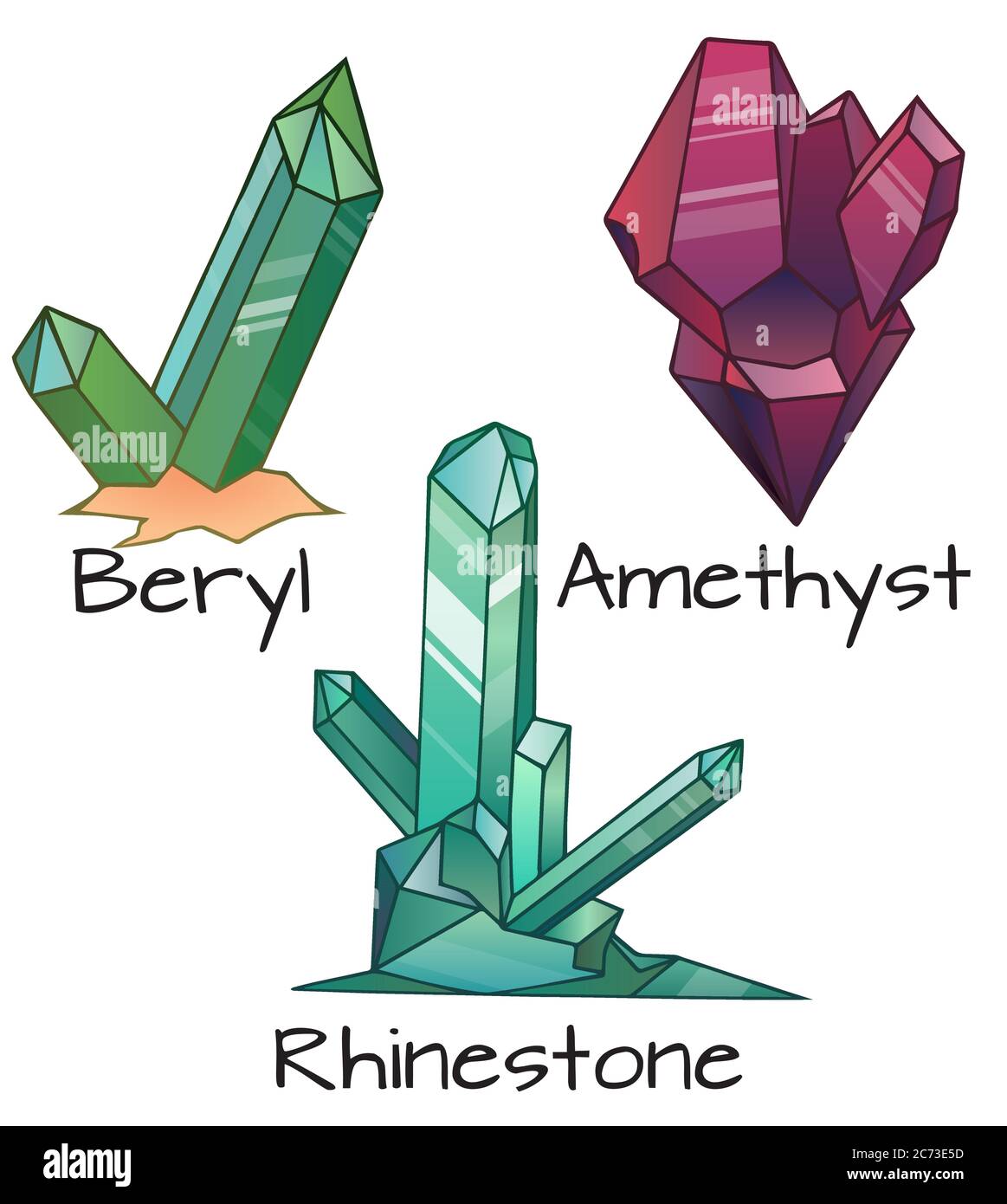 Set of different colored cartoon crystals. Vector elements for your ...