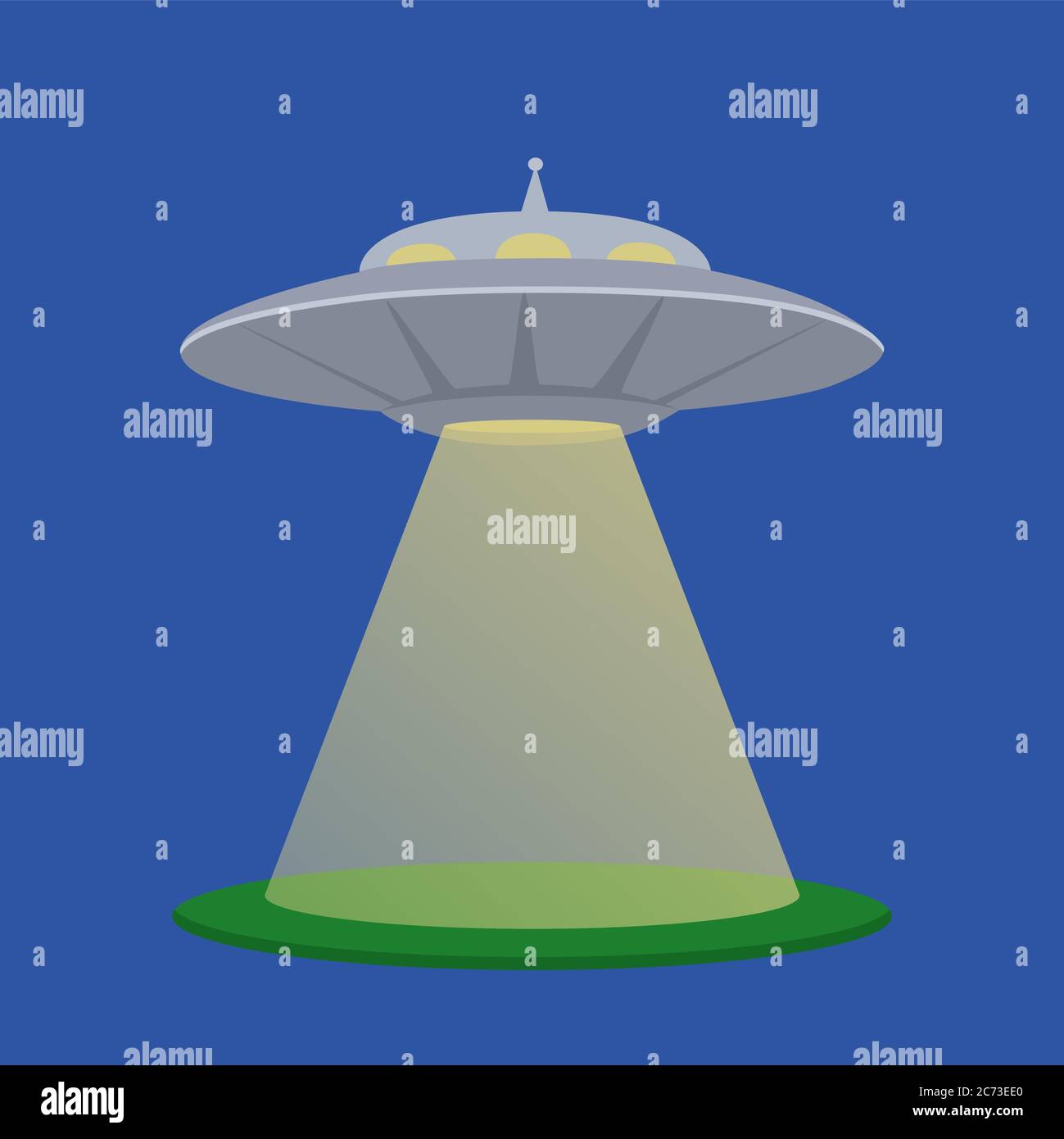 Vector flat illustration of a flying saucer aliens with light Stock ...