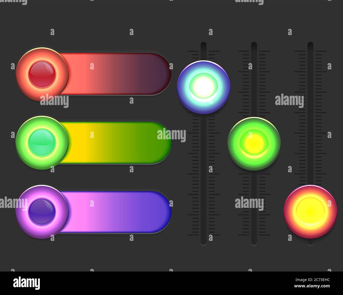 Set of glowing colorful sliders. Vector element for web sites, banners ...