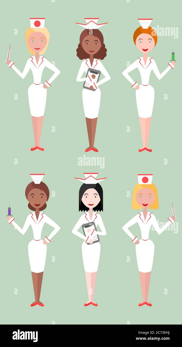 Set flat illustrations nurse women of different nationalities. Vector ...