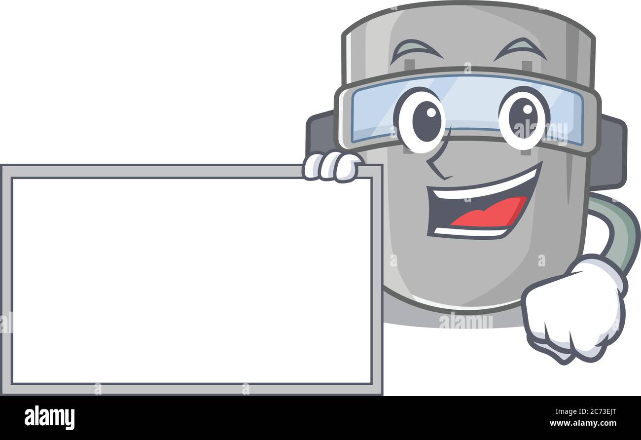 Cartoon character design of welding mask holding a board Stock Vector ...