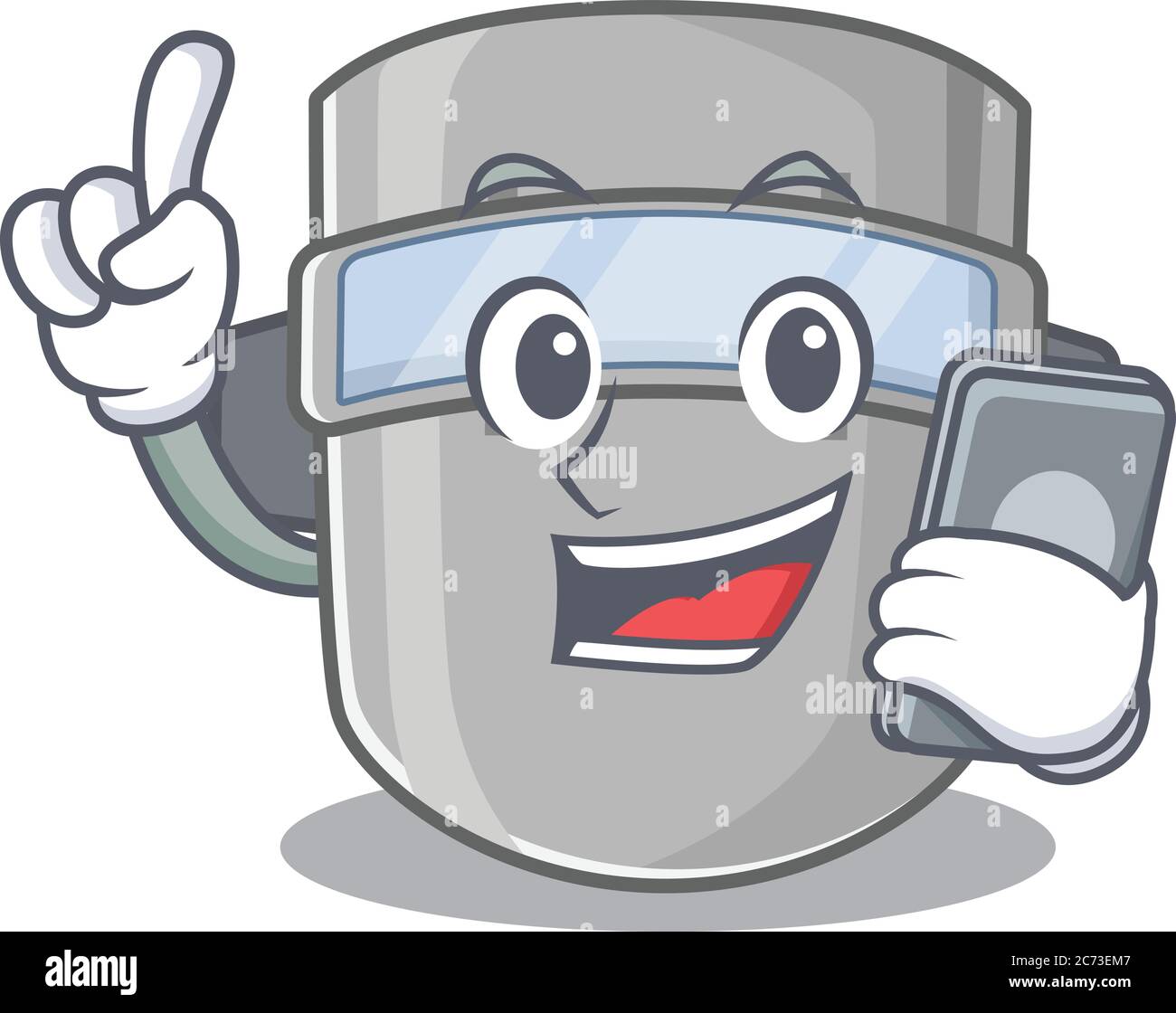 Welding mask caricature character speaking with friends on phone Stock ...