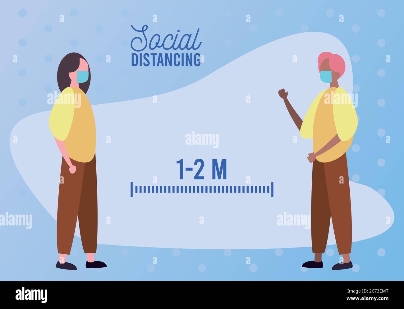 couple wearing medical mask practicing social distance vector ...