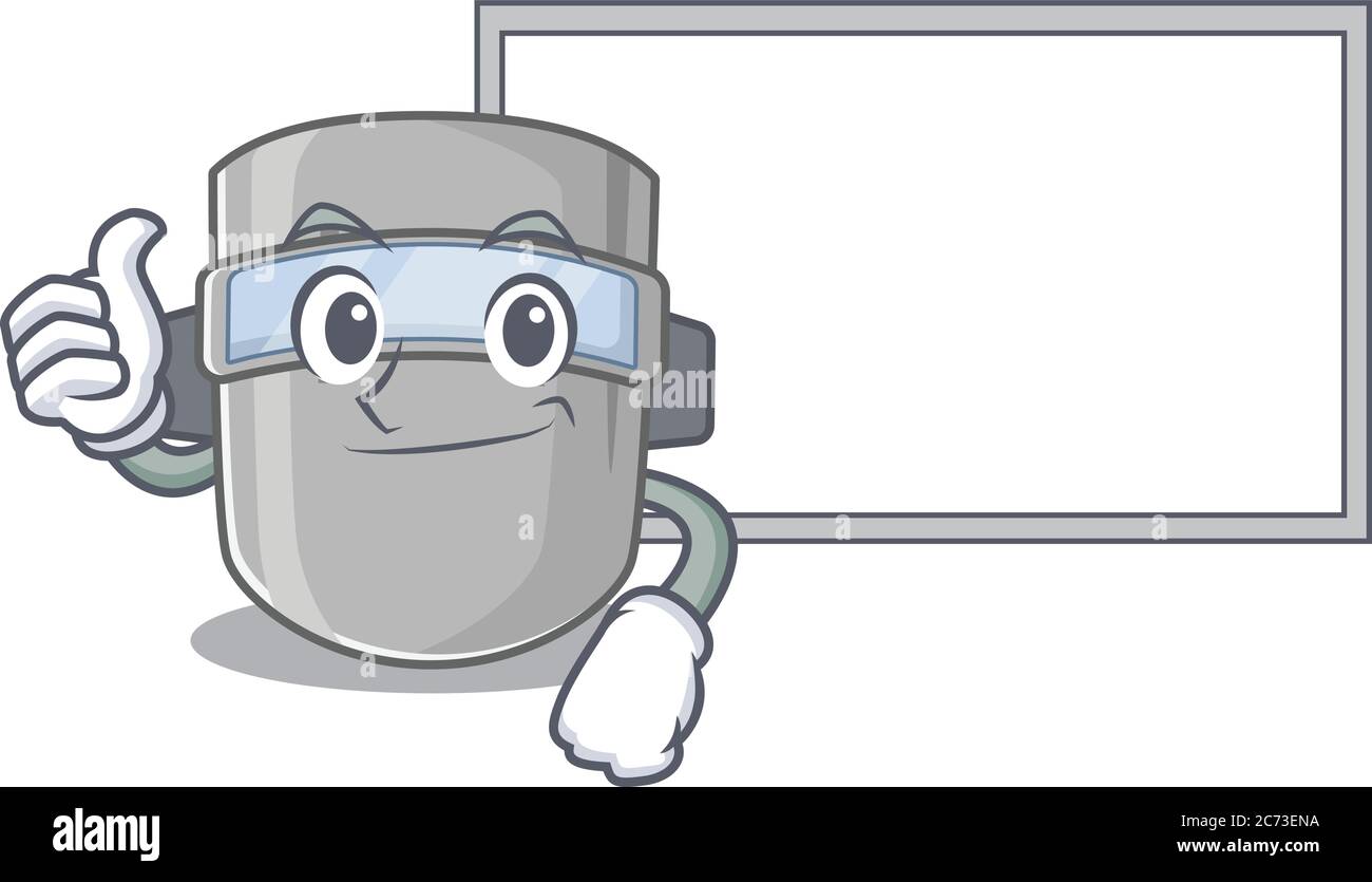 Welding mask cartoon design with Thumbs up finger bring a white board ...