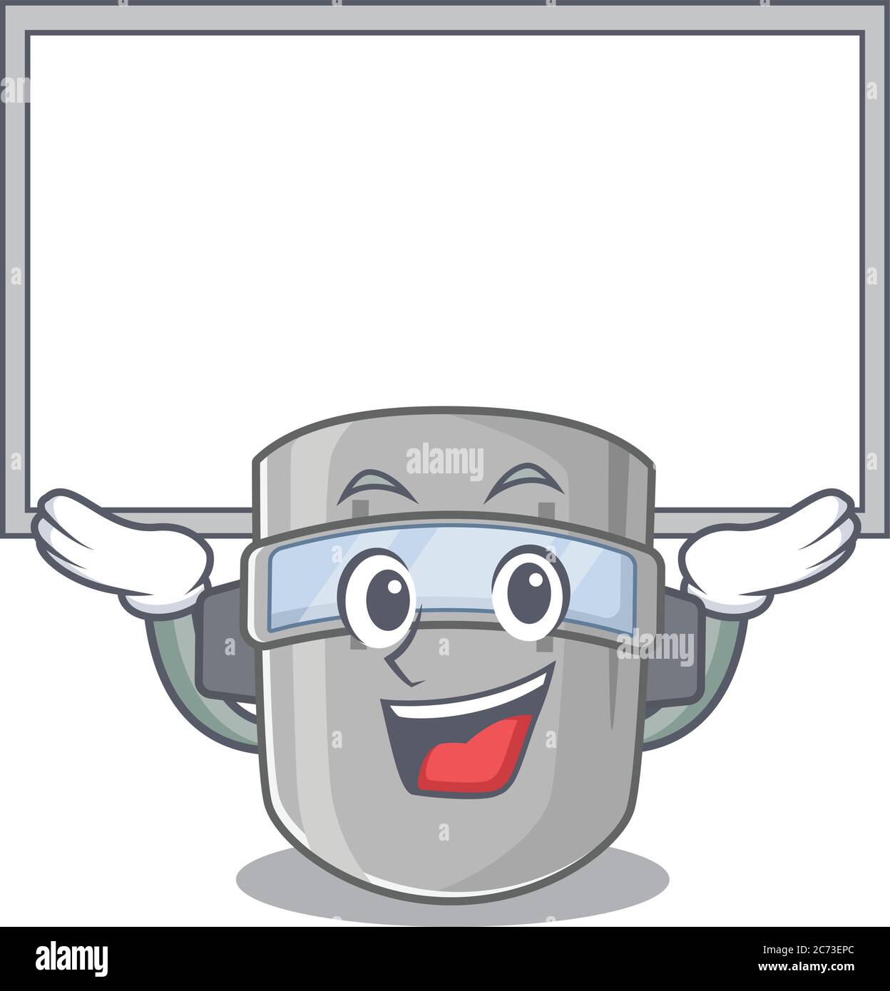 Caricature character of welding mask succeed lift up a board Stock ...
