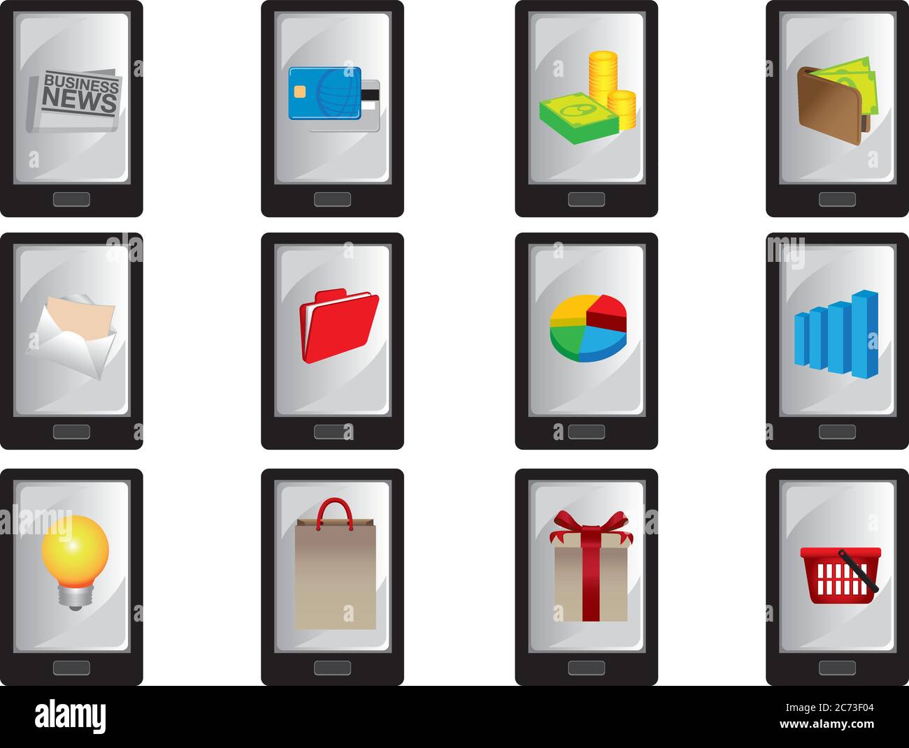 Collection of vector illustration of wireless smart mobile phone with ...