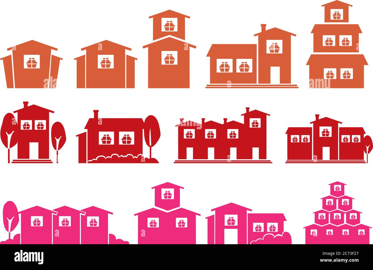 Vector illustration of houses and homes in different designs Stock ...